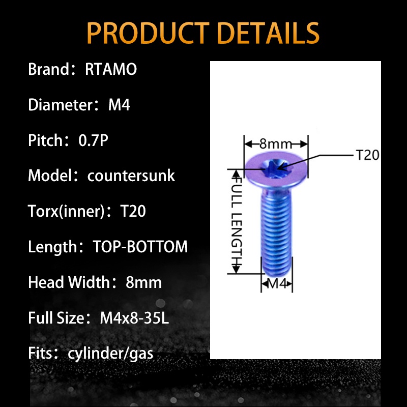 RTAMO Titanium Gr5 M4x6-35L Brake Fluid Bolt SHOEI AGV Helmet Bolt Nmax ...