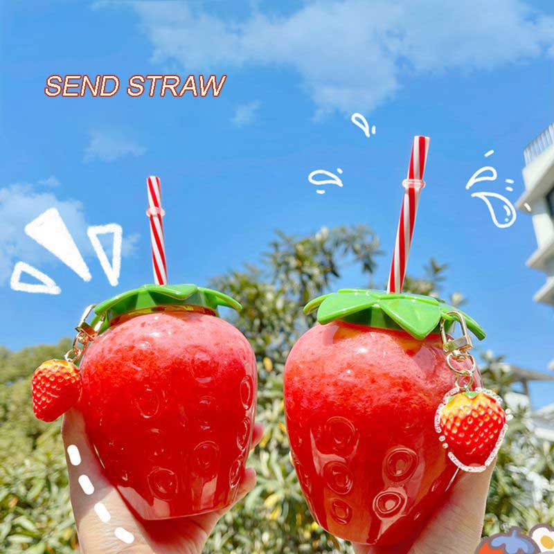 Strawberry-Design Large-Capacity 500ml Water Cup with Built-in Straw ...