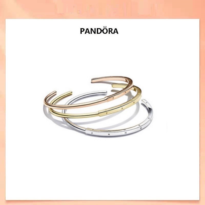 PANDORA Open Bracelet Sterling Silver Pandora logo Plated Rose Gold ...