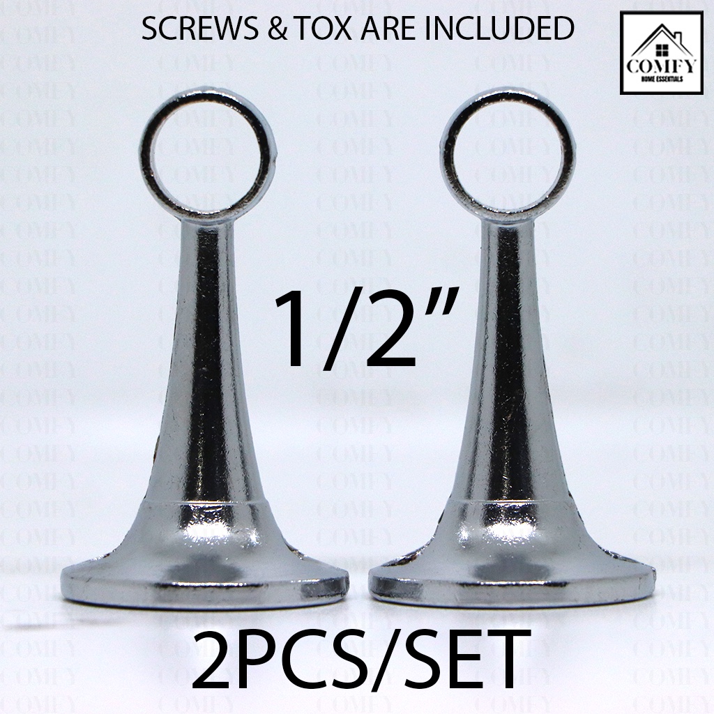 (2PCS/SET) Chrome Curtain Rod Pipe Holder Center Post Wall Mounted 1/2 ...
