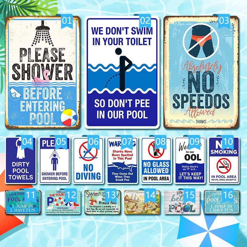 Swimming Pool Signs Pool Rules Metal Tin Signs 8 x 12 Inches | Shopee ...