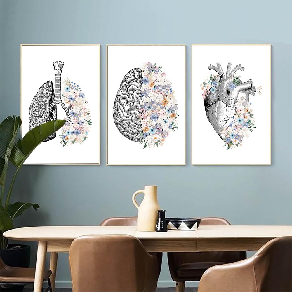 Anatomy Art Medical Canvas Painting Floral Organs Heart Lung Poster ...