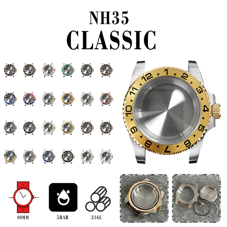 40MM Watch Case Stainless Steel Gold Case Sapphire Glass Replacement ...
