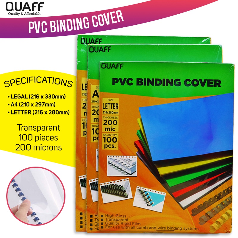 QUAFF Clear PVC Binding Cover Short / A4 / Long Size 200 Microns (100 sheets / pack) | Shopee ...