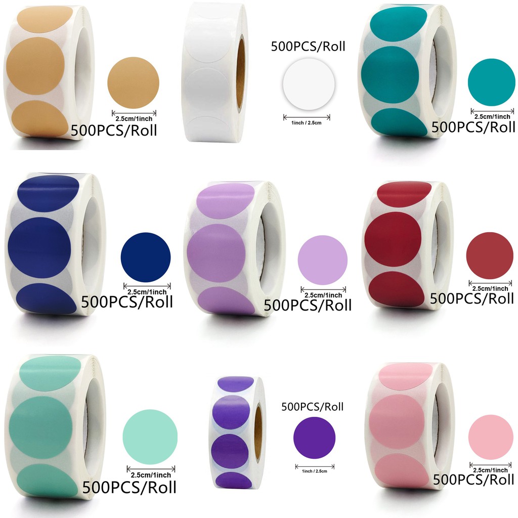 Color Code Dot Labels Stickers 500pcs/roll With 1 Inch Red Blue Yellow ...