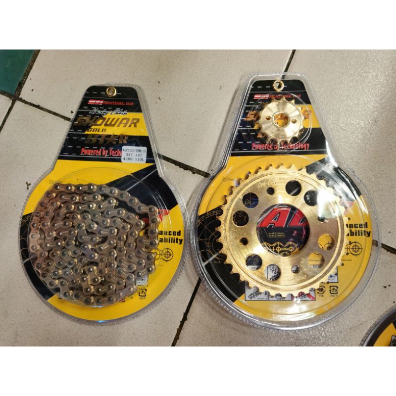 chain set wave125/xrm125 dream/c100 smash 34T/14t 36t/14t 428H(gold ...