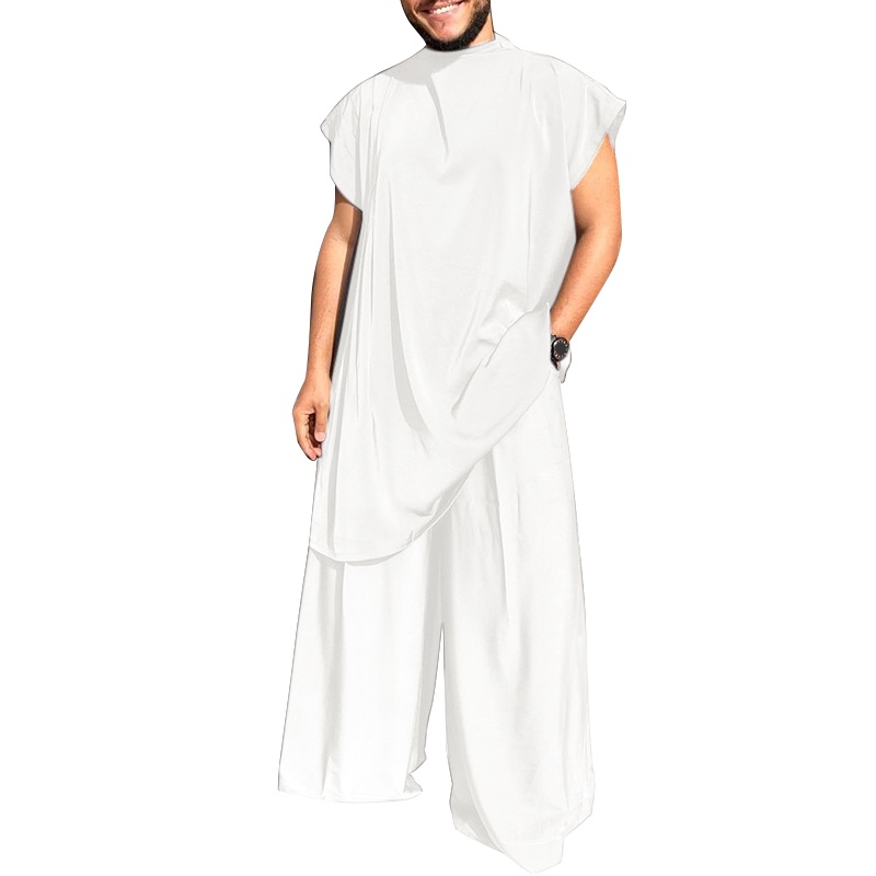 INCERUN Men Summer Sleeveless Tank Top+Loose Long Pants Solid Color ...