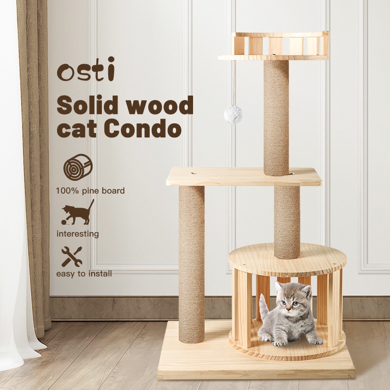 Osti Solid Wood Cat Tree Cat Tower for Indoor Cats Kitty Cat Condo Pet ...