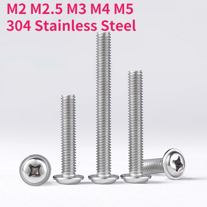 M2 M2.5 M3 M4 M5 304 Stainless Steel Cross Round Head With Pad Screw Phillips Pan Head With ...