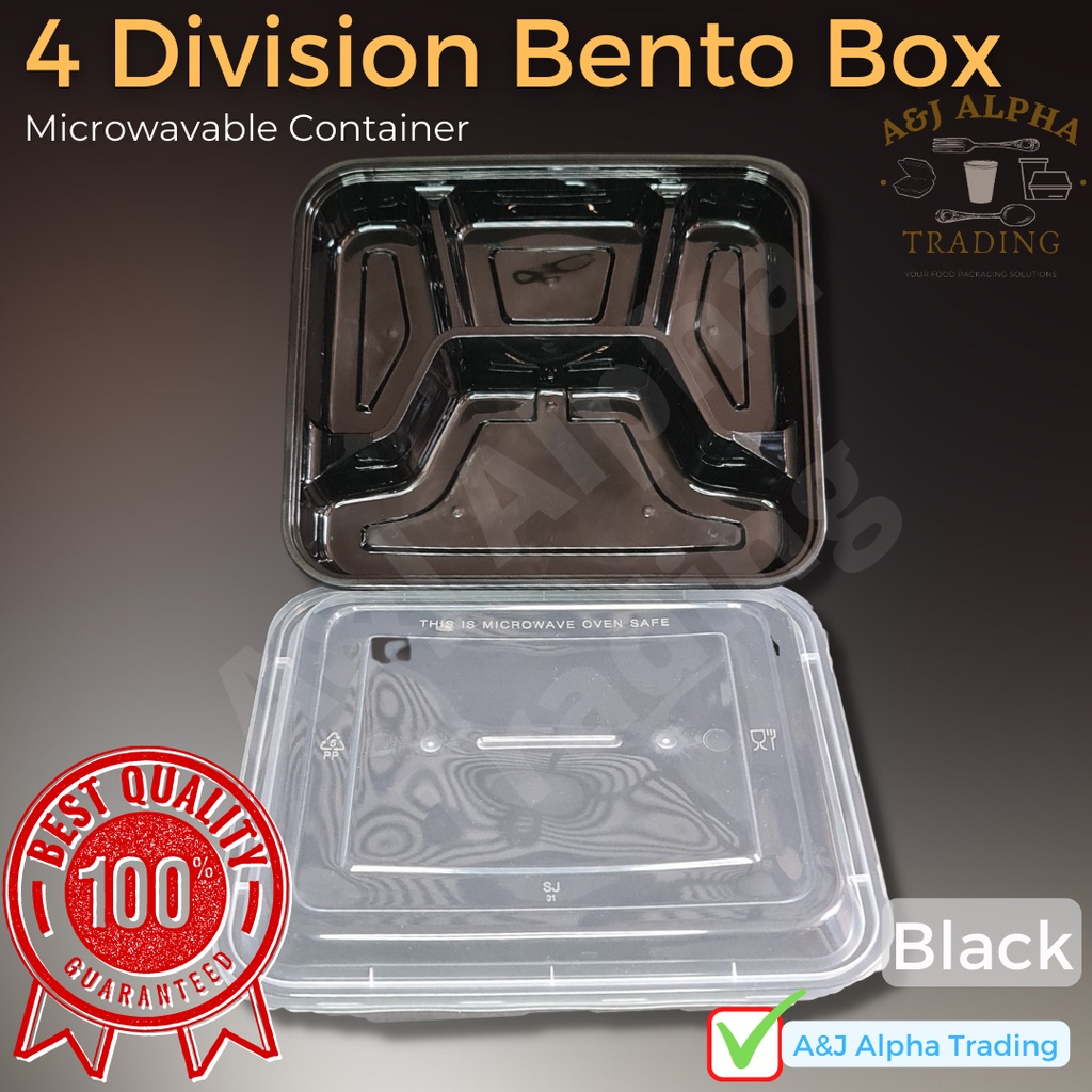 4 division Bento box Black Transparent 25pcs Microwavable | Shopee ...