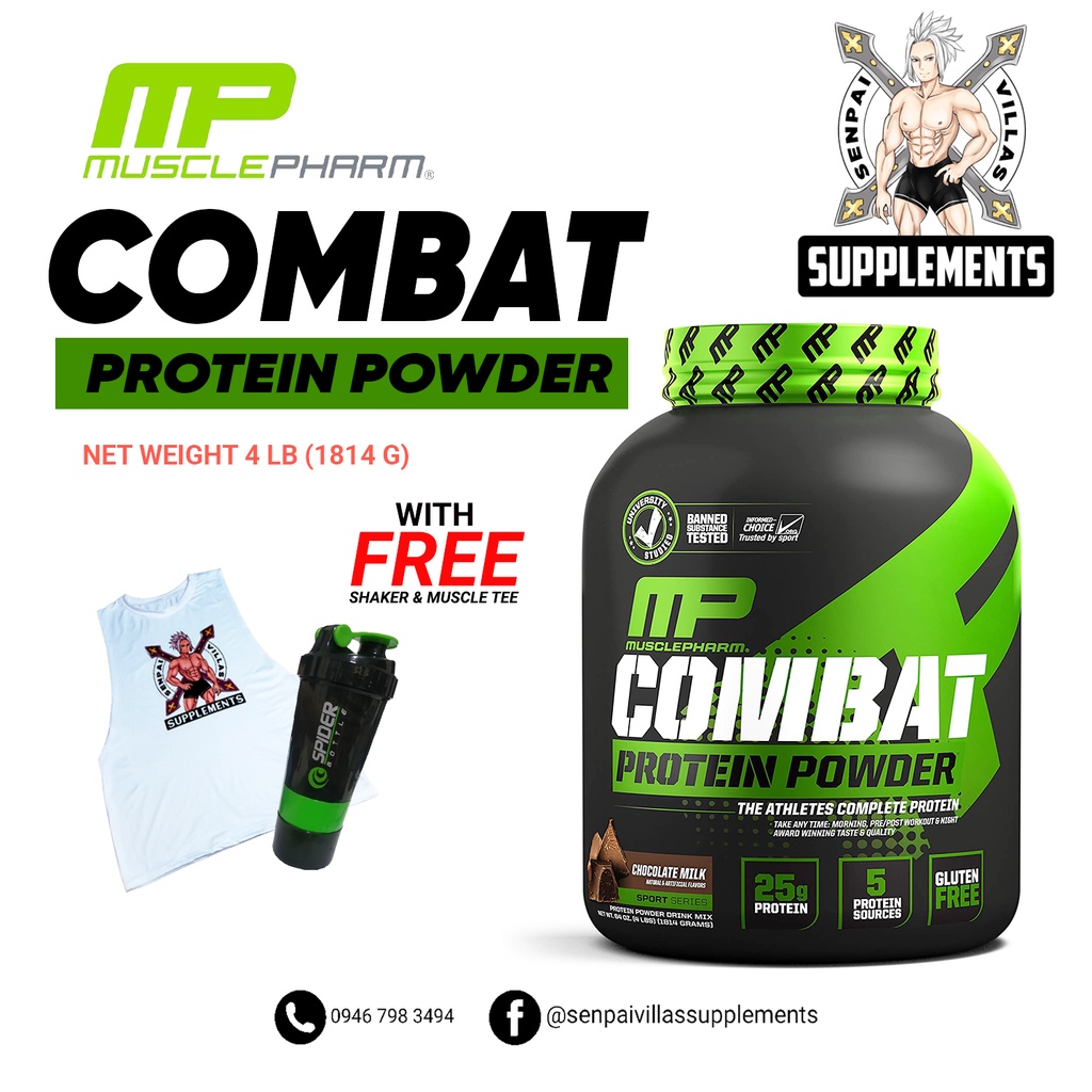 MUSCLE PHARM COMBAT PROTEIN POWDER 4LBS WITH FREE SPIDER SHAKER AND ...
