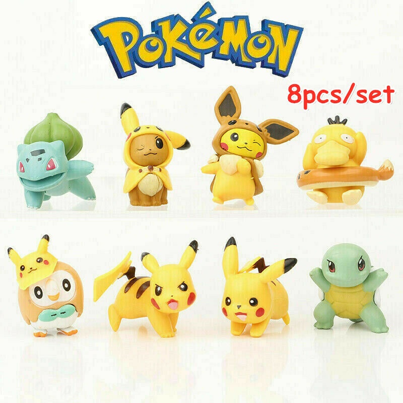 8pcs Pokemon Pikachu Figures Model Collection 2-4CM Pokémon Anime ...