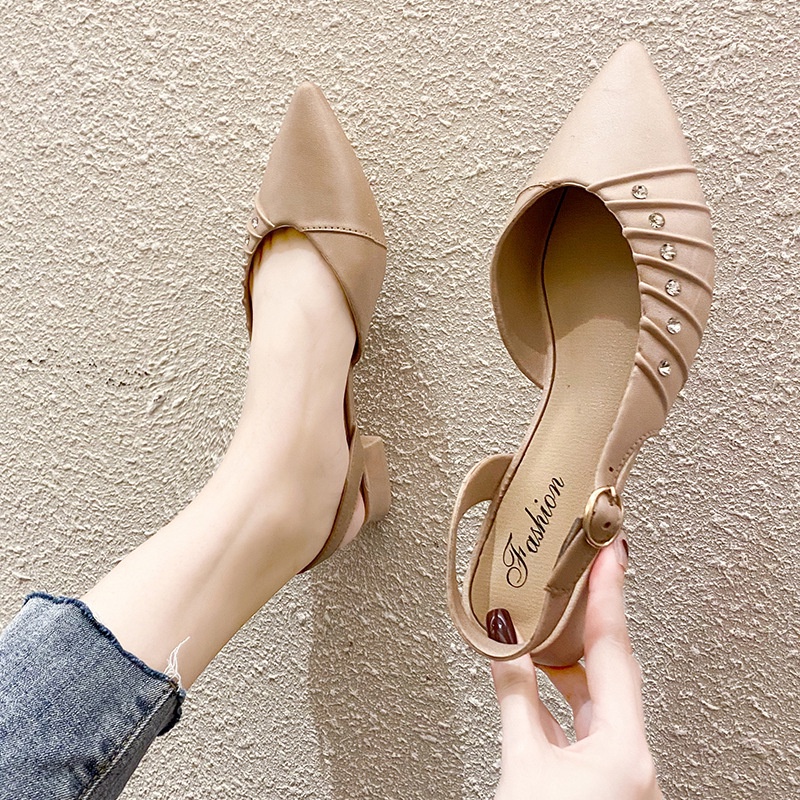 【Queen】 Pointed Toe Loafer Flat Shoes Half Sandals for Women | Shopee ...