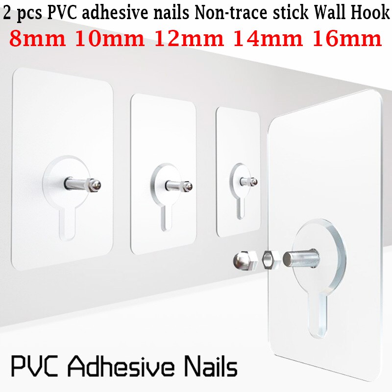 2 pcs PVC adhesive nails Non-trace stick Wall Hook transparent strong ...