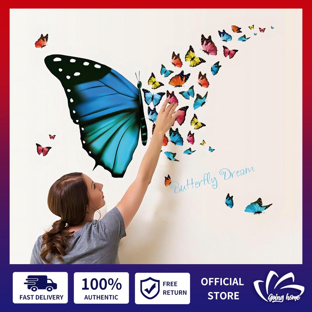 Butterflies Wall Stickers Removable Cartoon PVC 3D DIY Colorful Wall ...