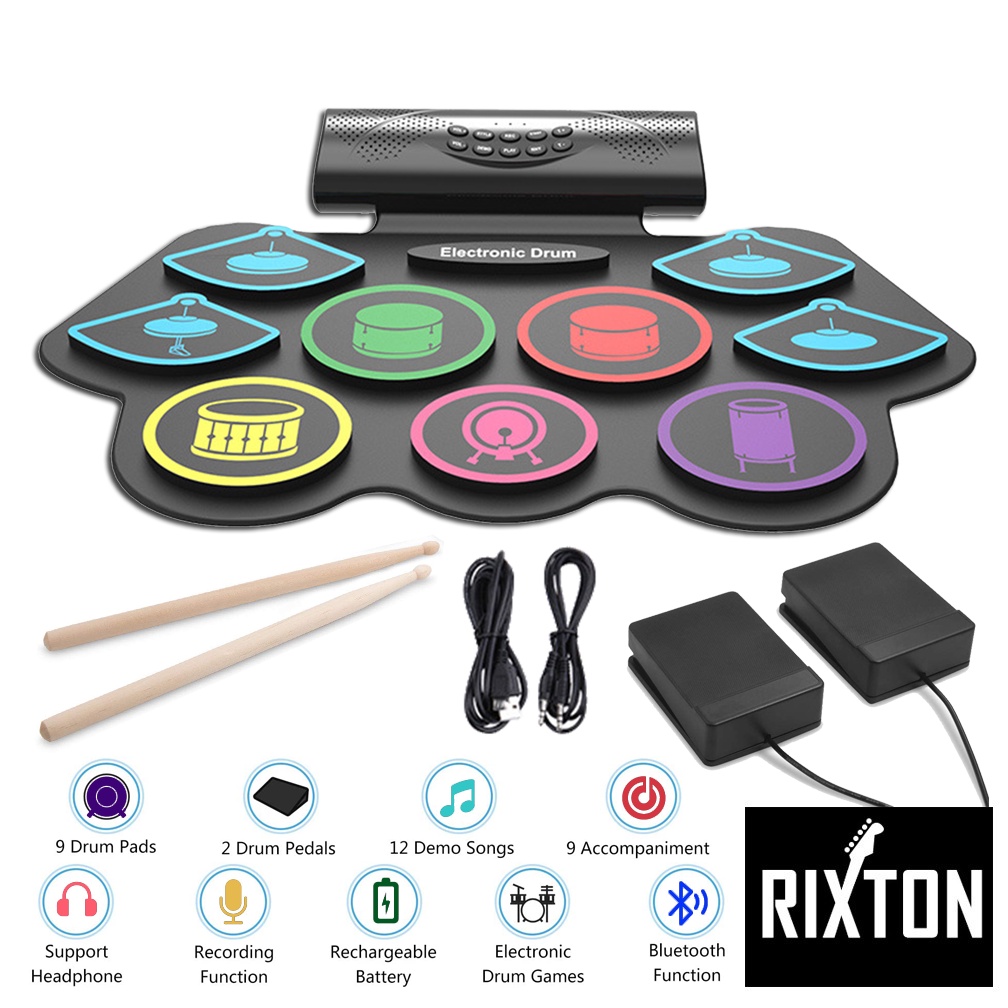 RIXTON 9 Pads Electronic Drum Bluetooth Gaming Digital Drum Built-in ...