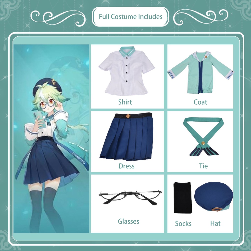 Genshin Impact Sucrose Cosplay Costume JK Uniform Set Anime Long Sleeve ...