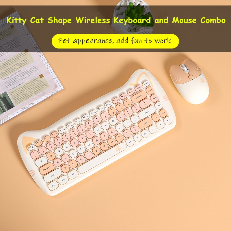 MOFII GEEZER Super Cute Kitty Cat Shape Wireless Keyboard Mouse Combo ...