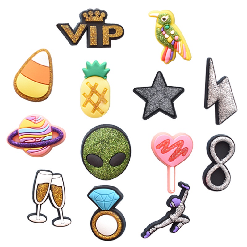 Jibbitz For Crocs Pins Gold And Silver Powder DIY Button Shoes Charm ...