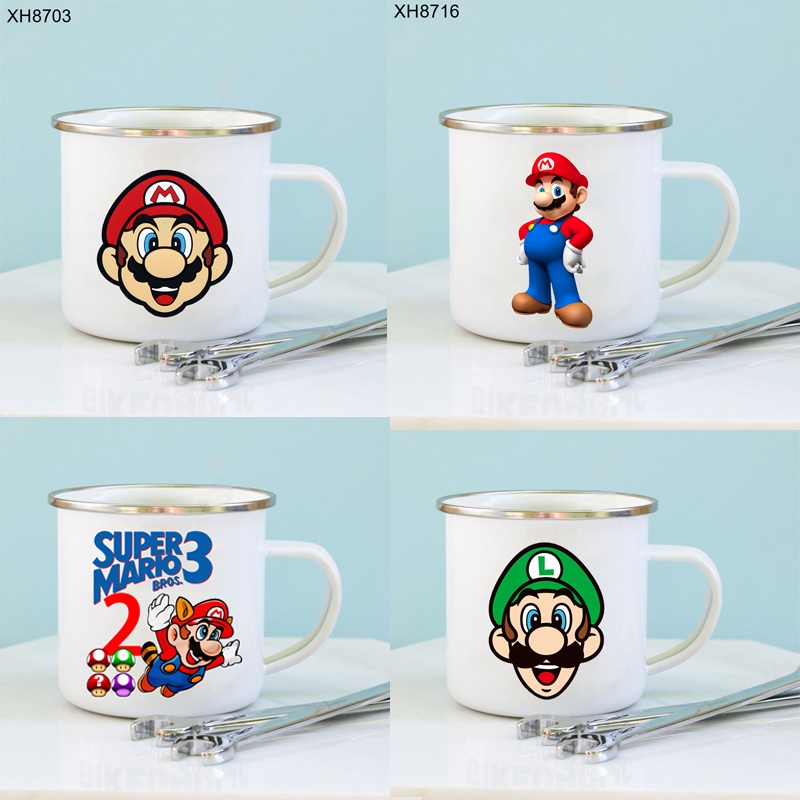 Kid's Milk Cup Enamel Mugs Cute Super Mario Cartoon Water Cups Children ...