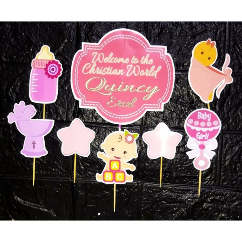 CHRISTENING BAPTISMAL BIRTHDAY DEDICATION PERSONALIZED CAKE TOPPER SET ...