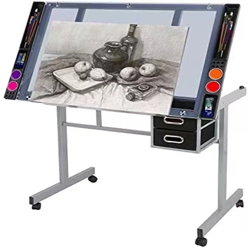 [With lamp]Drafting glass table drafting table with extra side table ...