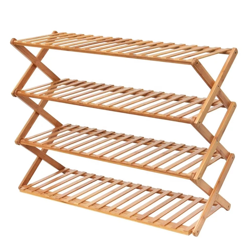 4 Layer Tier Bamboo Folding Shoe rack Shoe Rack Organizer Wooden ...
