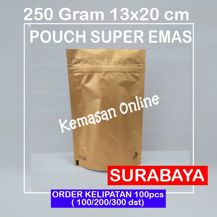 SUPER GOLD Aluminum FOIL STANDING POUCH 250 + ZIPPER (130X205X37MM ...