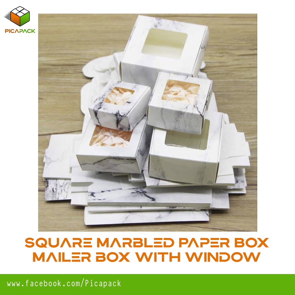 [10pcs] Square Marbled Paper Box Mailer Carton box Gift Box window for ...