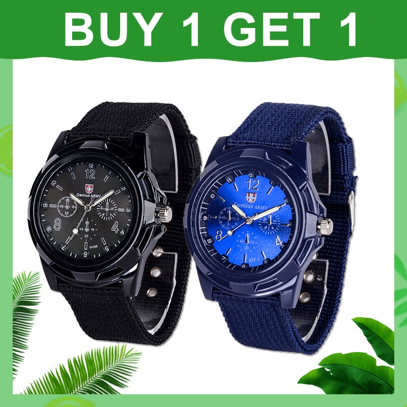 BUY 1 TAKE 1 COD Men's Watch Trend Sergeant Style Woven Canvas Strap ...