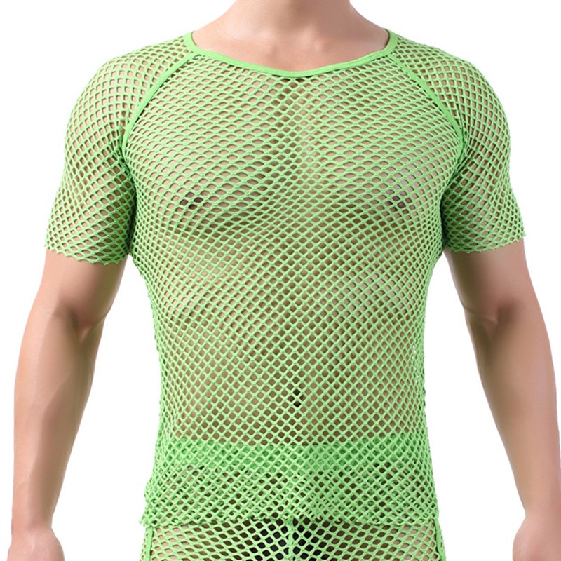 Men Mesh See Through Fishnet T Shirt Sexy Short Sleeve Male ...