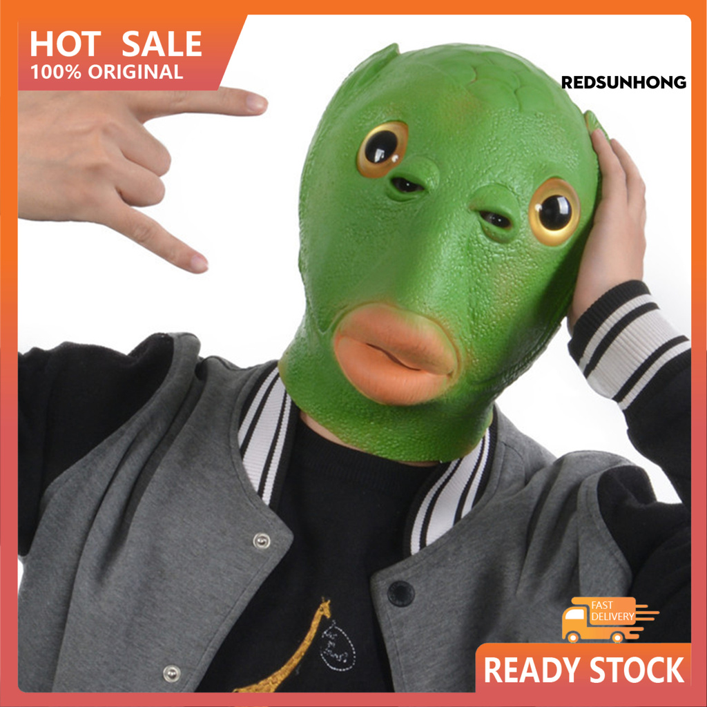 RSH Unisex Adult Silicone Green Fish Head Cover Headgear Party Cosplay ...
