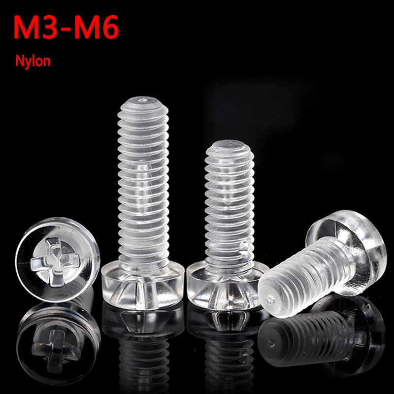 50/100Pcs M3 M4 M5 M6 Acrylic Clear Transparent Plastic Phillips Round Head Screw Pan Cross Head ...