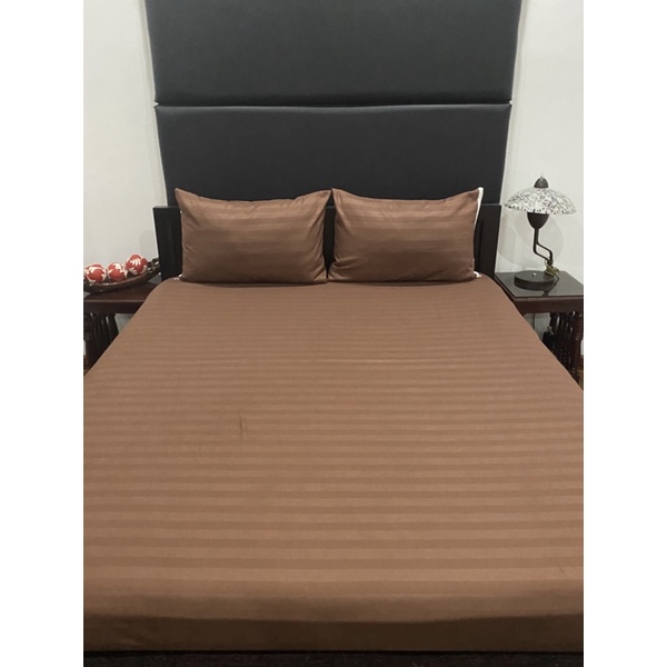 3in1 Fully Garterized Plain Canadian Cotton Bedsheet (Stripe Embossed ...