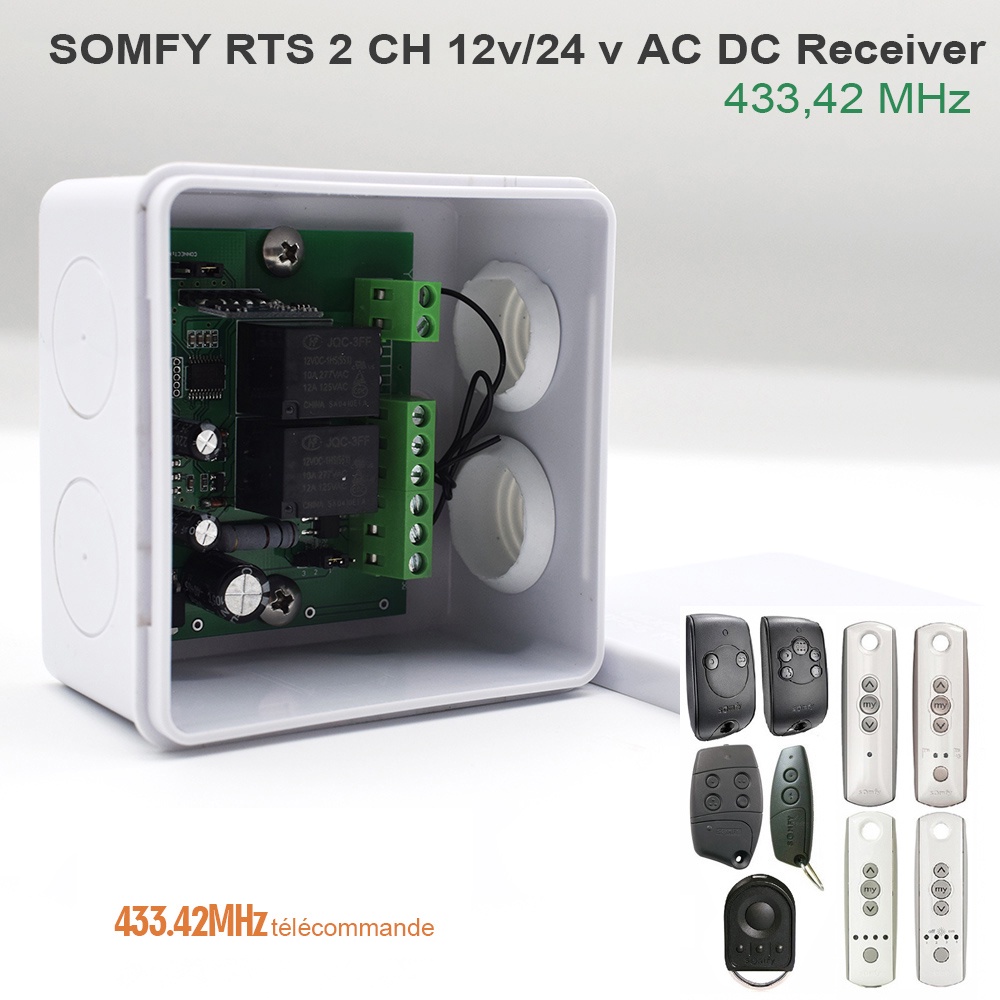 Remote Receiver Somfy RTS Controller 2CH 12V&24V AC DC 433.42MHz Keytis ...
