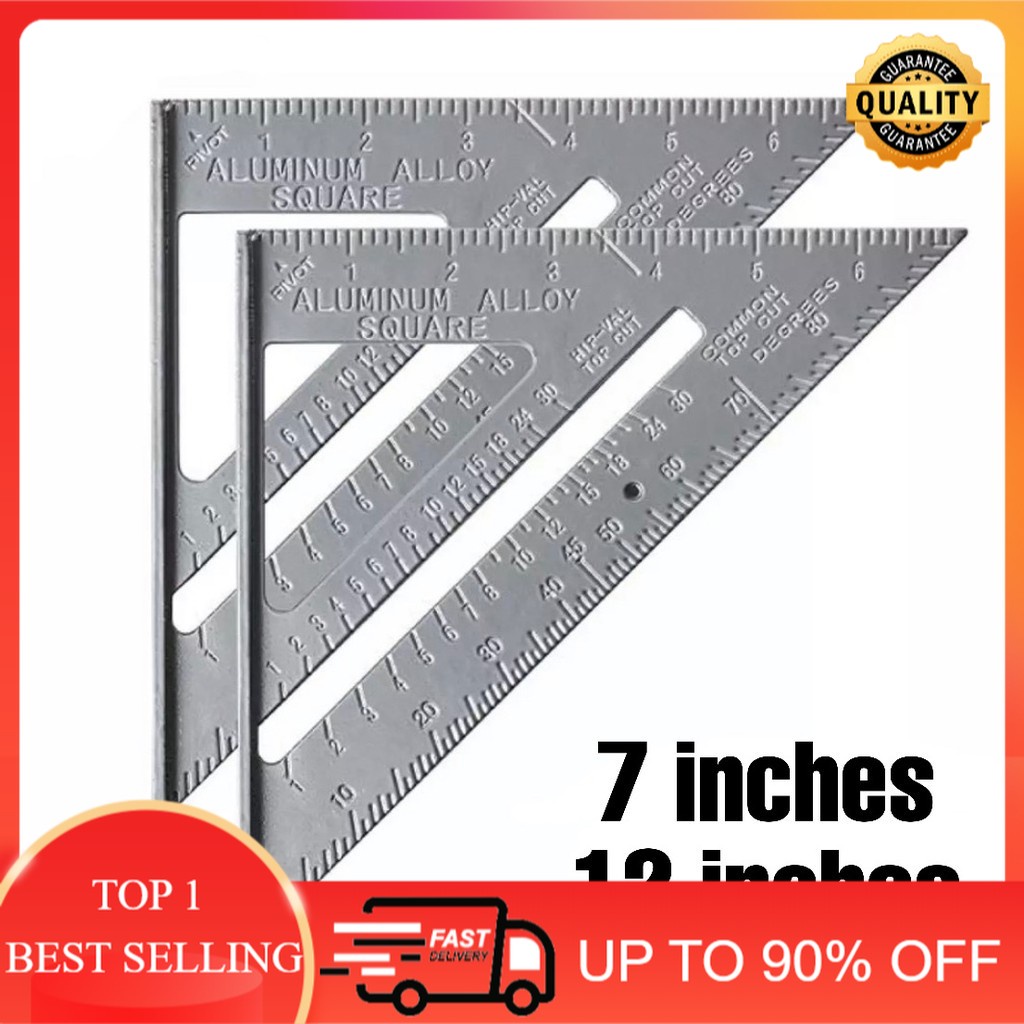 7/12inch Aluminum Alloy Triangle Ruler Angle Protractor Woodworking ...