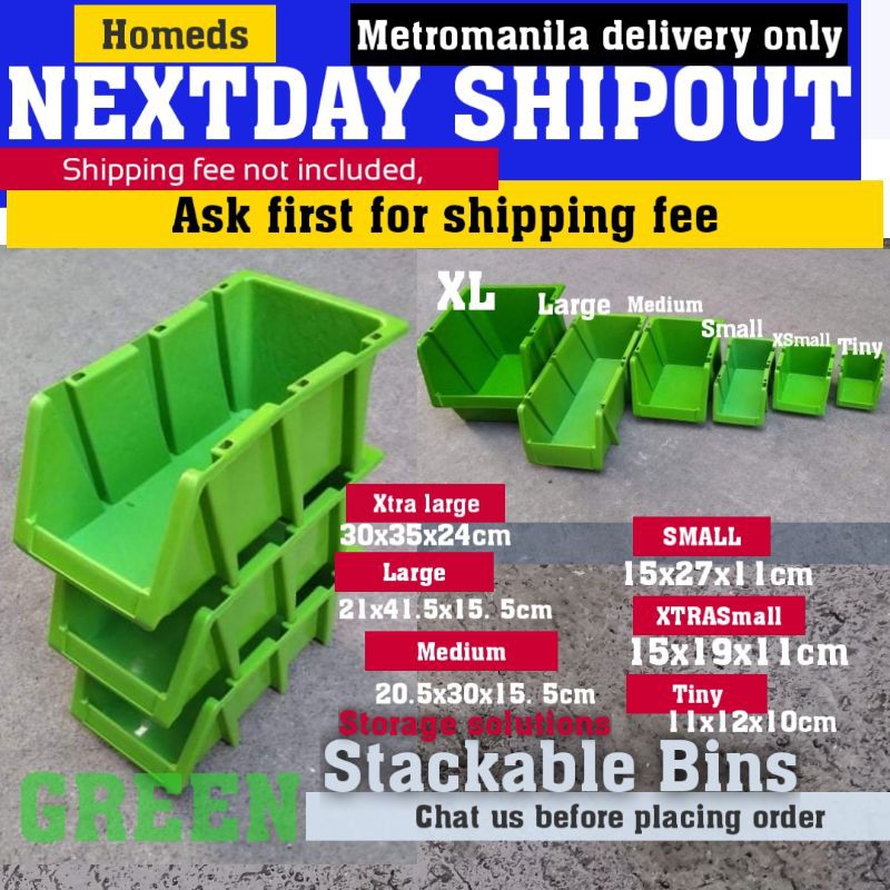 green stackable bin storage LxWxH ES | Shopee Philippines