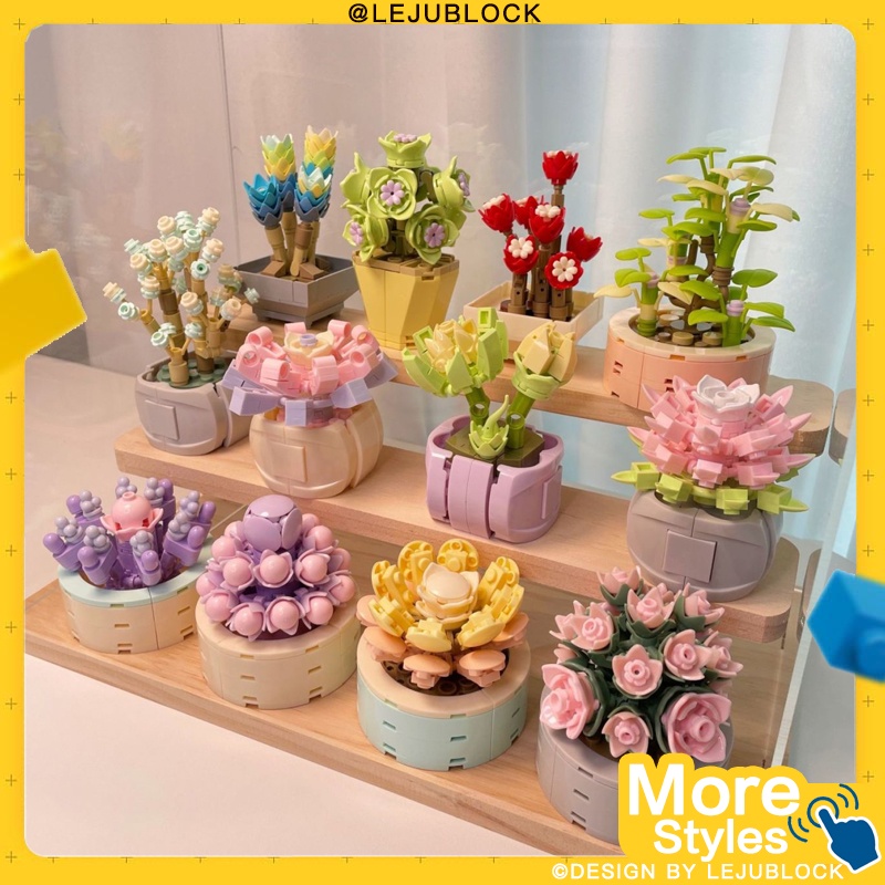 【LEJUBLOCK】bonsai tree building blocks sakura succulent plants nano ...