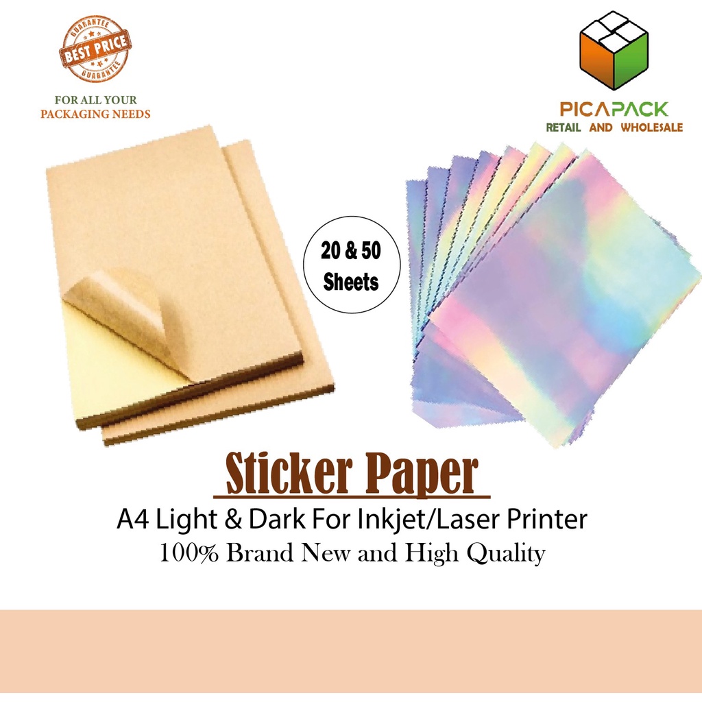 Printable Kraft Brown Sticker Paper Hologram A4 Light & Dark For Inkjet ...