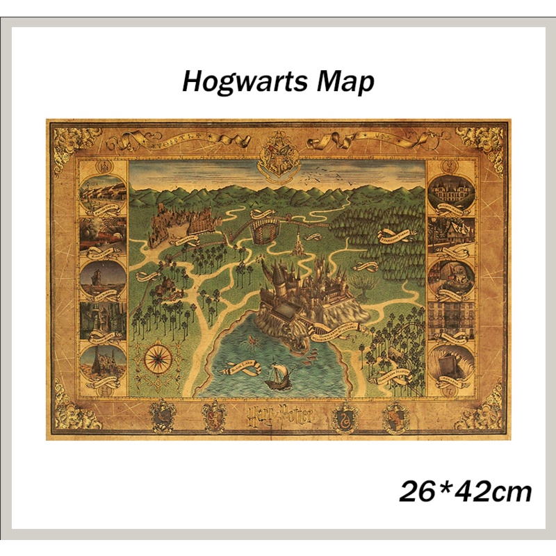27X42Cm Harry Potter Hogwarts Map Kraft Paper Poster | Shopee Philippines