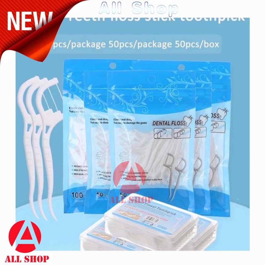 AllShop 50/100pcs Dental Floss Disposable Teeth Stick Interdental Brush ...