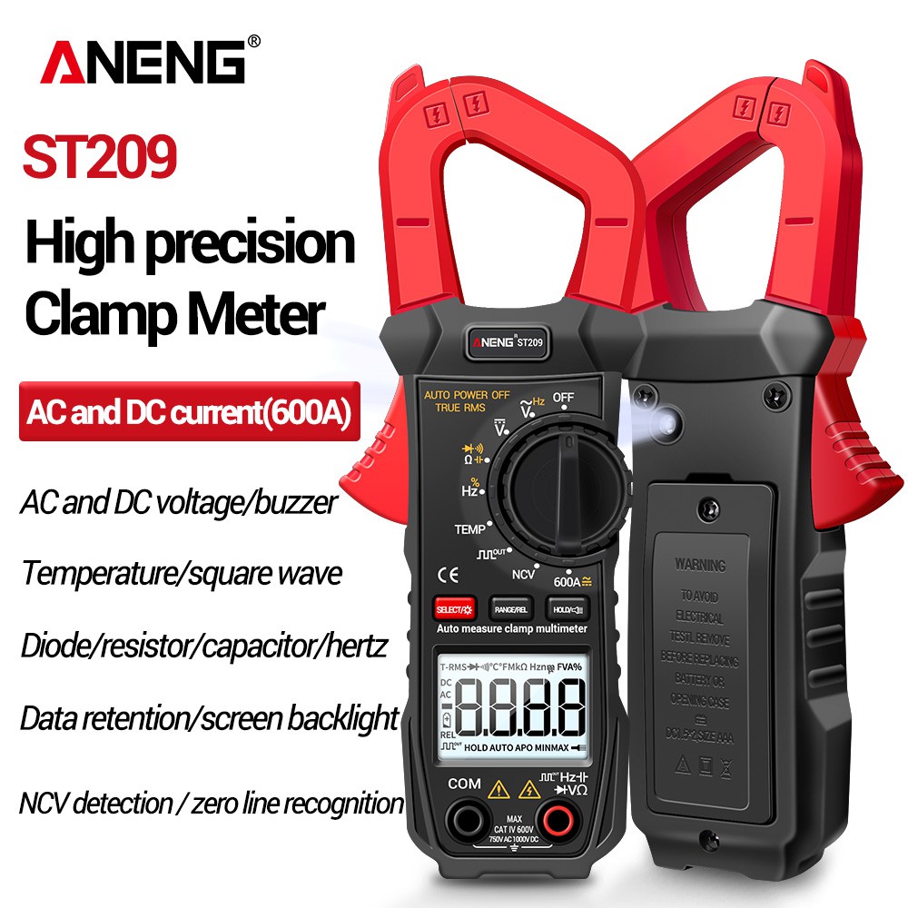 Aneng St209 Digital Multimeter Clamp Meter 6000 Counts True Rms Amp Dc ...