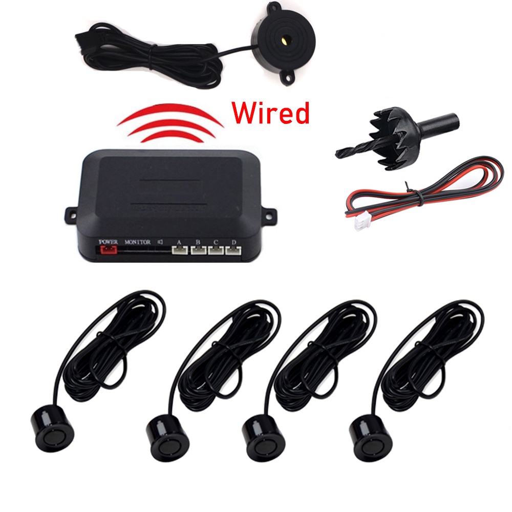 &4 Car Parking Sensor Kit Buzzer 22mm Reverse Backup Radar Sound Alert ...