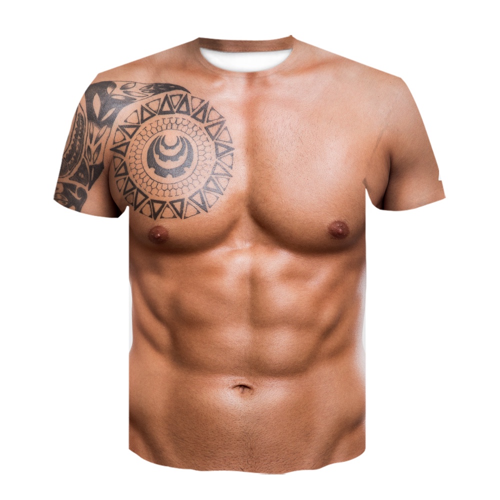 2024New Men's T-shirt Summer Funny Body Six-pack Abs Muscle T Shirt ...
