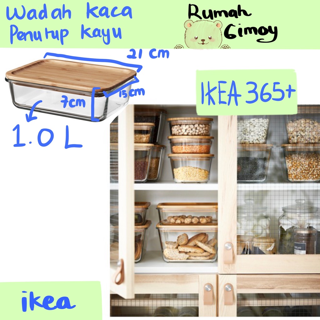KAYU Square Glass Food Container Wooden Lid Food Container Airtight ...