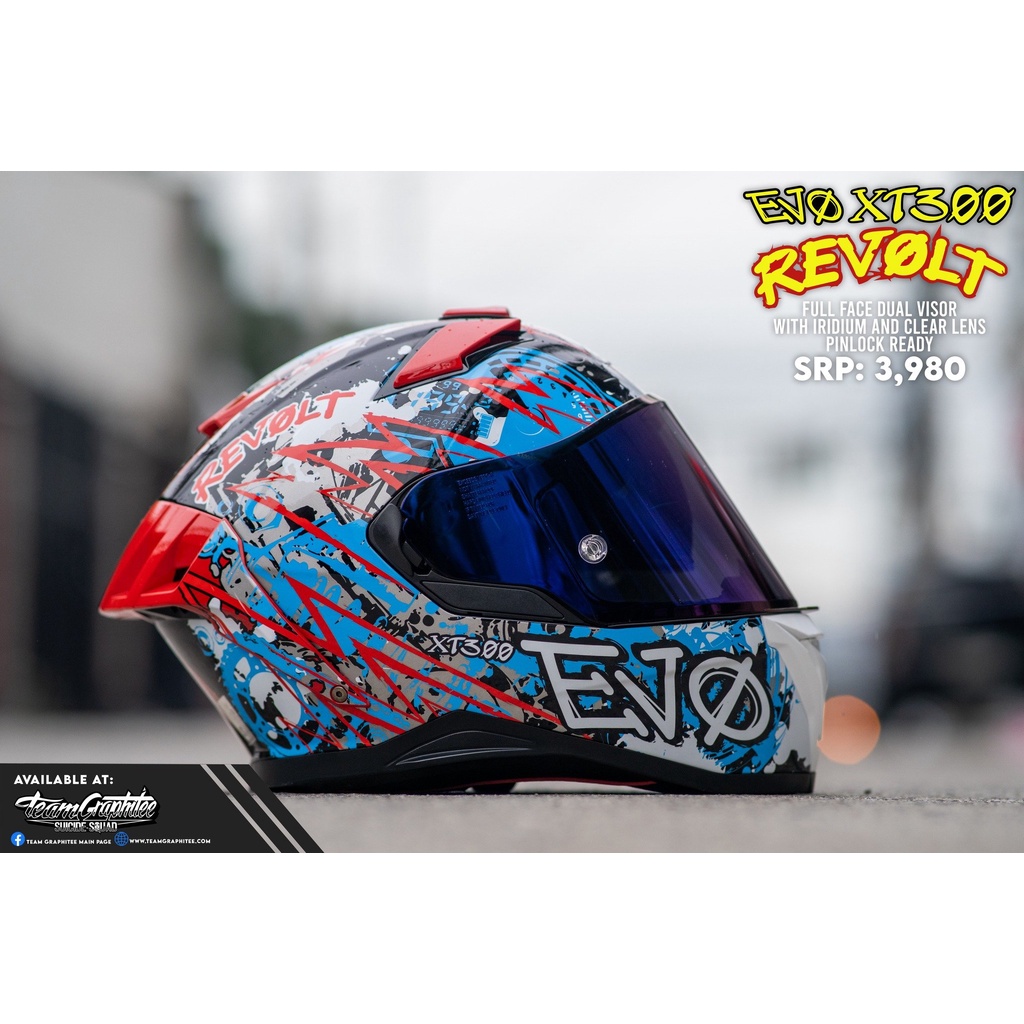 EVO XT-300 Revolt Dual Visor Full Face Helmet With Free Clear Lens ...