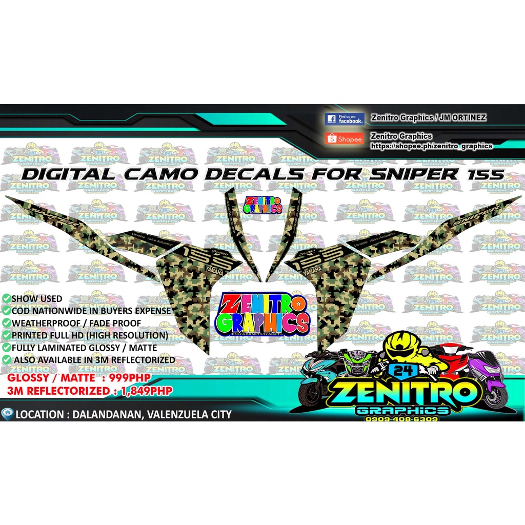 DIGITAL CAMO DECALS FOR SNIPER 155 (BLACK RAVEN) | Shopee Philippines