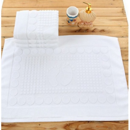 White Plain Cotton Bathroom Linen Embossed Bath Foot Towel Hotel ...
