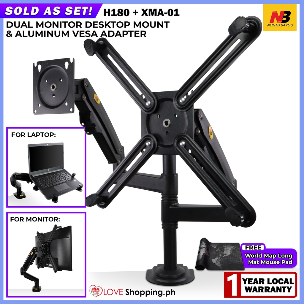 North Bayou NB H180 Dual Monitor Desktop Mount for 22"-32" Monitors ...