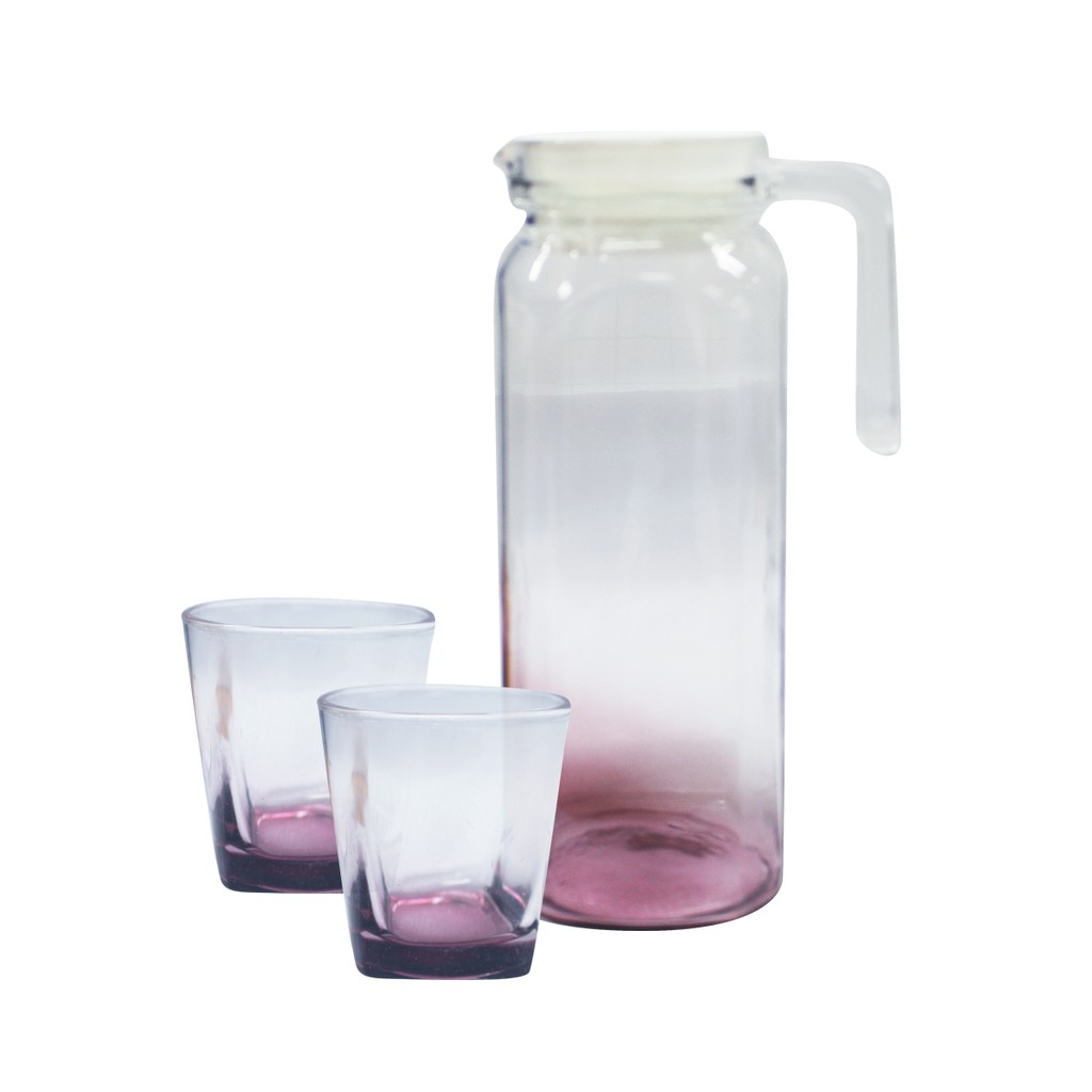 Omega Bram 3-piece Colored Square Pitcher Set, 1L Pitcher, 7oz x 2 ...